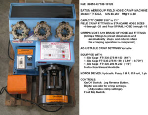 Eaton Aeroquip Hydrulic Hose Crimper, Number A, FT1330-2-1, Crimp 3/16 ...